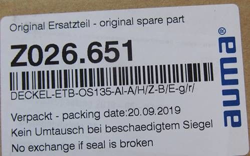 Z026.651 AUMA Actuator Parts For Multi Turn Actuators SA 30.1 / SAR 30. ...